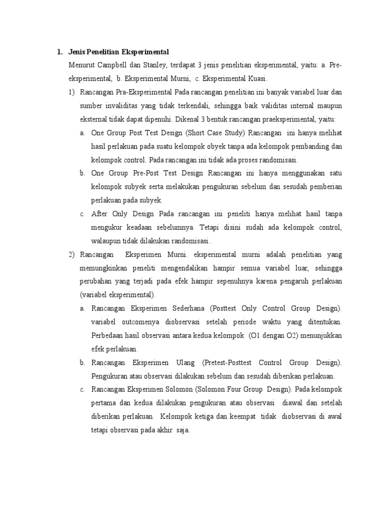 Jenis Penelitian Eksperimental | PDF
