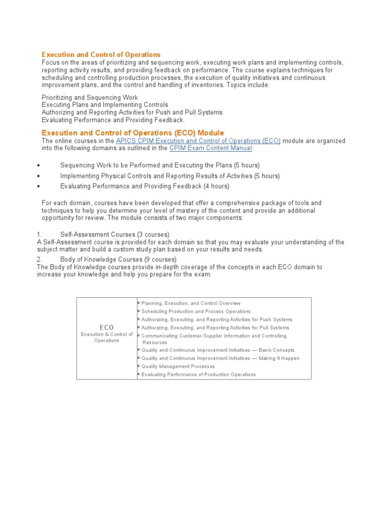 Execution and Control in Operations | PDF | Educational Technology ...