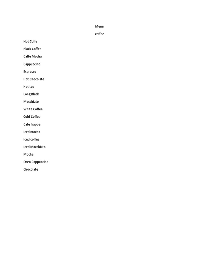 Hot Coffe: Menu Coffee | PDF