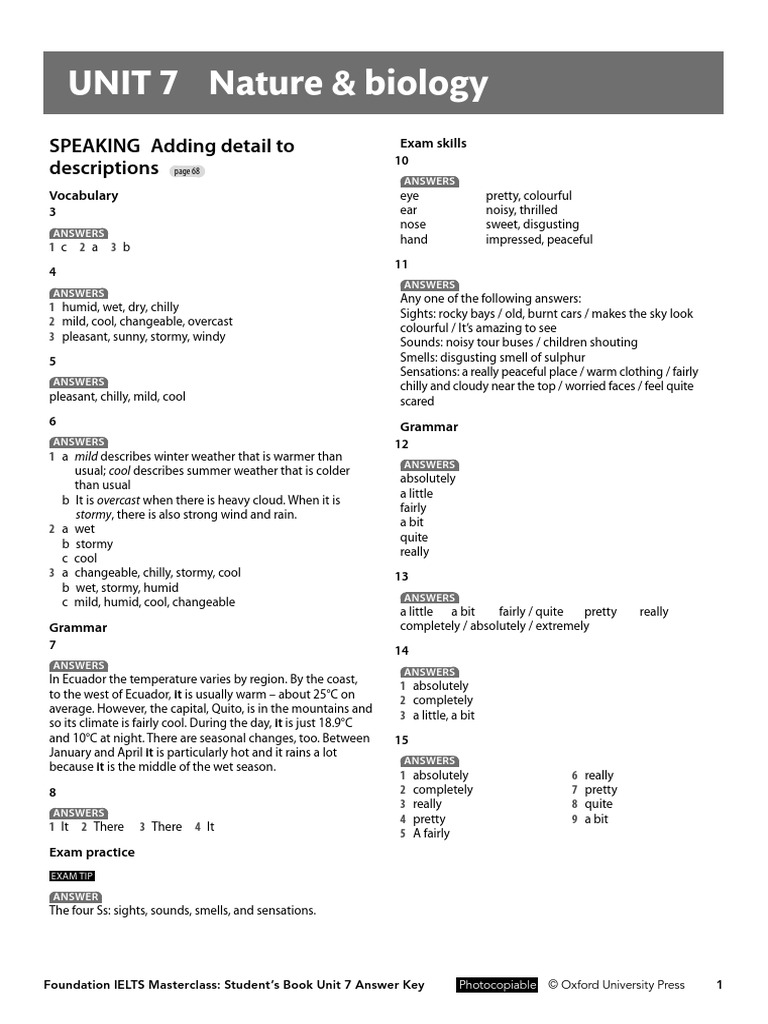 IELTS Masterclass Unit 7 Answer Key | PDF | Natural Disasters | Ecosystem
