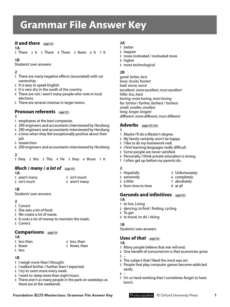 Grammar File Answer Key: It and There | PDF | Grammar | Cognitive Science