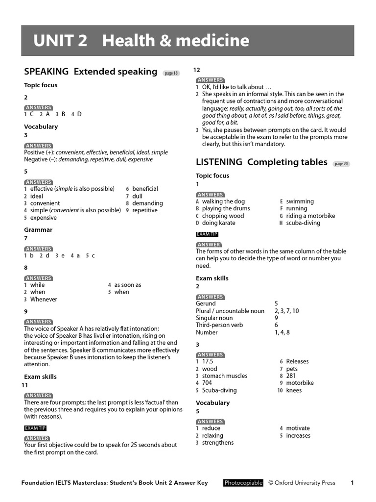 UNIT 2 Health & Medicine: SPEAKING Extended Speaking | PDF | Noun | Adverb