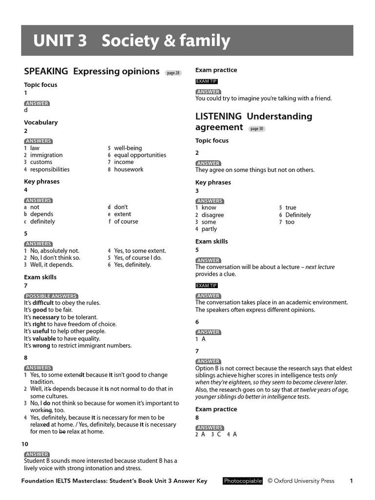 IELTS Masterclass Unit 3 Answer Key | PDF | Self-Improvement | Wellness
