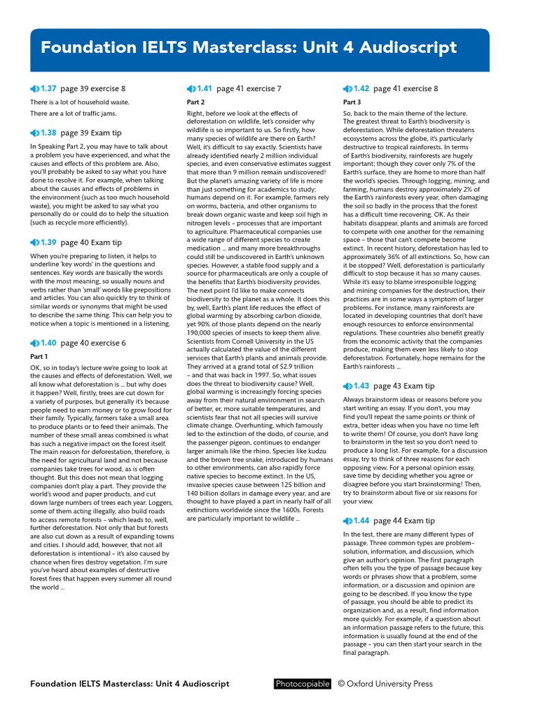 Ielts SB U4 Audioscripts PDF | PDF | Deforestation | Rainforest