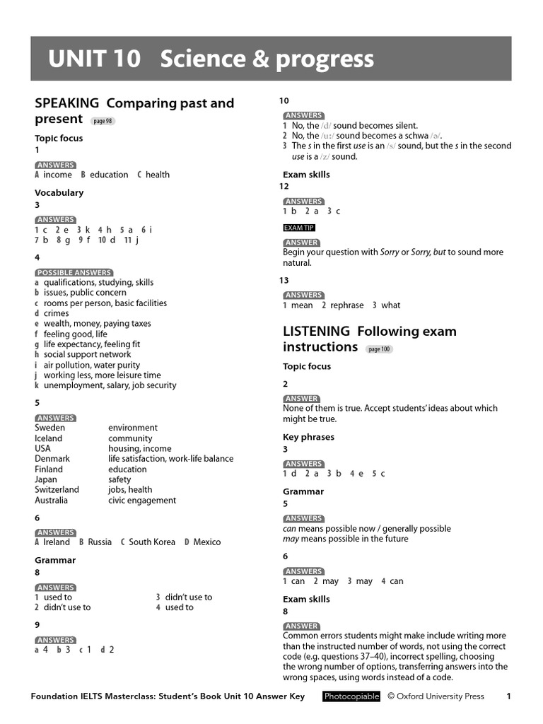 UNIT 10 Science & Progress: SPEAKING Comparing Past and Present ...