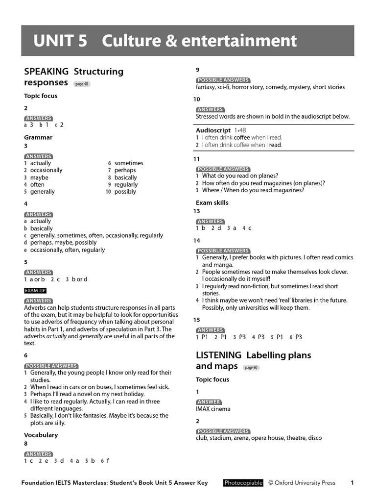 UNIT 5 Culture & Entertainment: SPEAKING Structuring Responses | PDF | Essays | Movie Theater