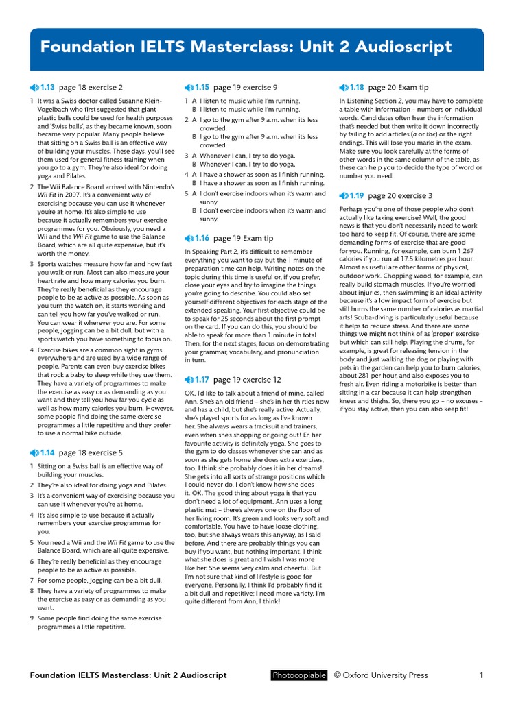 Ielts SB U2 Audioscripts PDF | PDF | Recreation | Sports