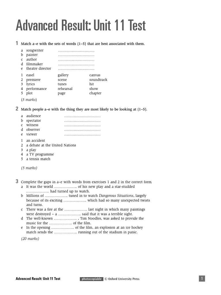 Advanced Result: Unit 11 Test: (5 Marks) | PDF