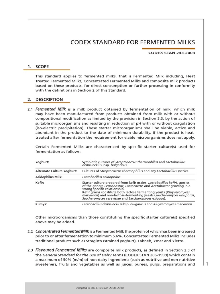 CODEX STAN 243-2003 (Iaurt) | PDF | Chemical Compounds | Food Ingredients