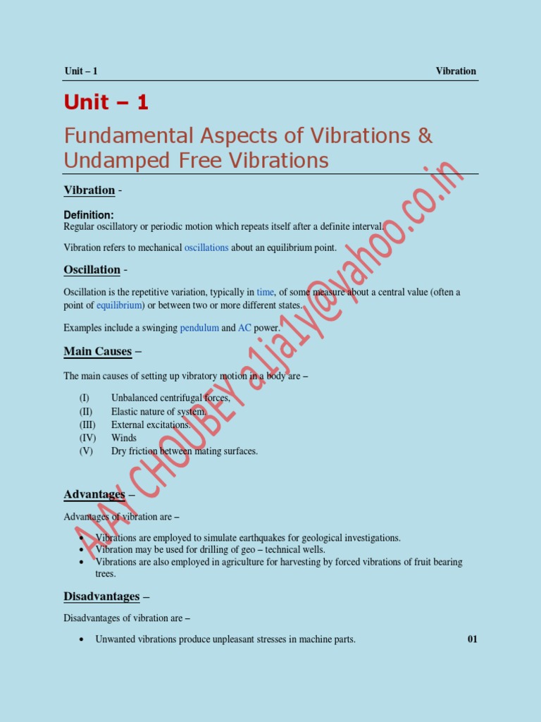 Unit - 1: Fundamental Aspects of Vibrations & Undamped Free Vibrations ...