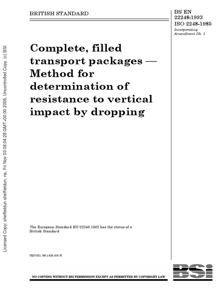 EN 22248 Vertical Impact Test by Dropping PDF | PDF | International ...