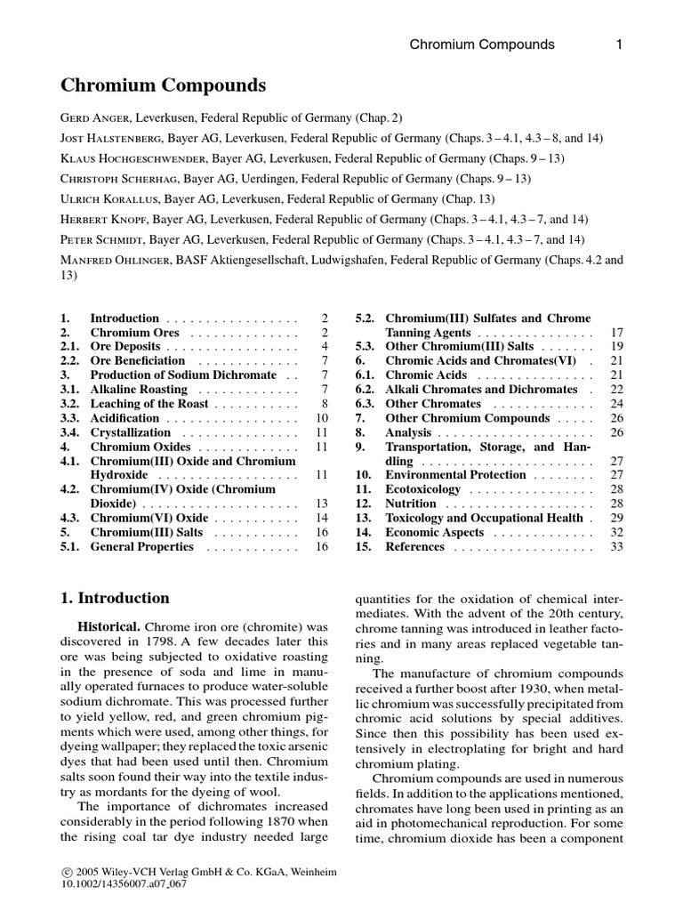 Chromium Compounds: Historical. Chrome Iron Ore (Chromite) Was | PDF ...