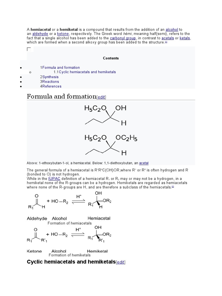 An Overview of Hemiacetals and Hemiketals: Their Formulas, Formation ...