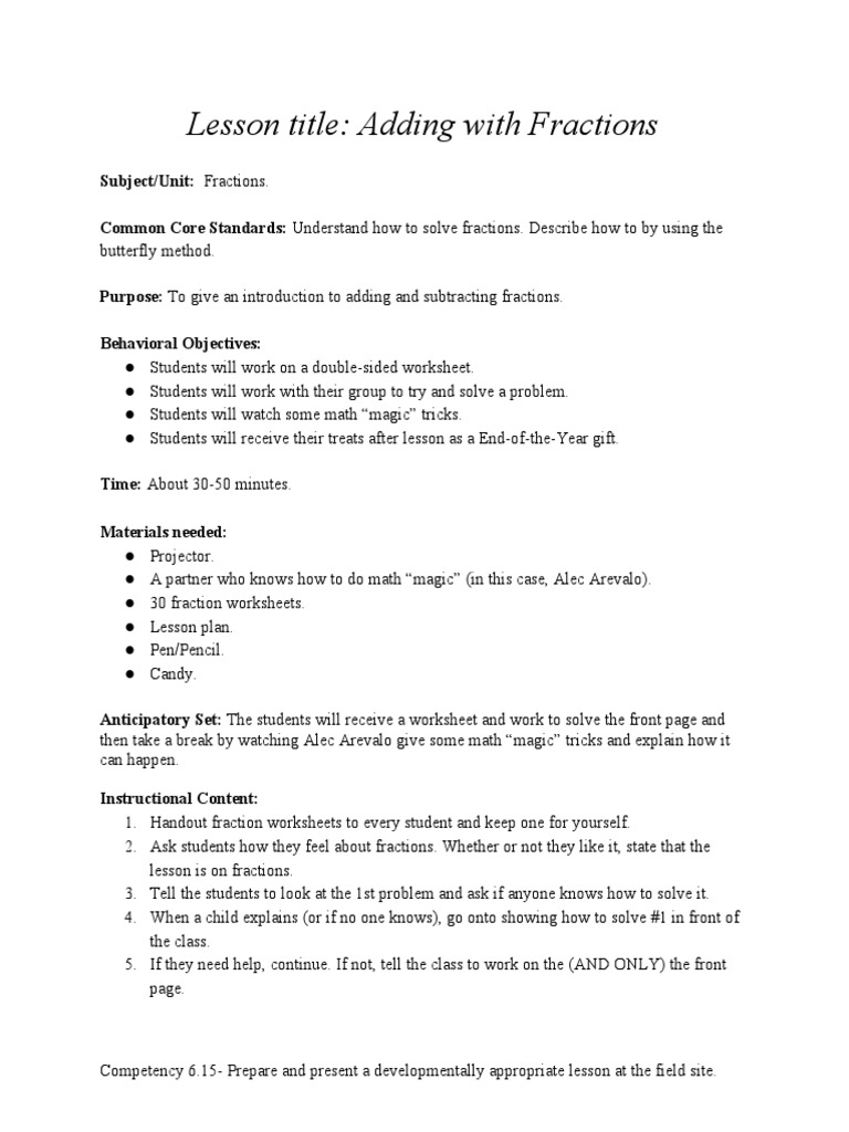 Lesson Title: Adding With Fractions | PDF | Applied Psychology | Pedagogy