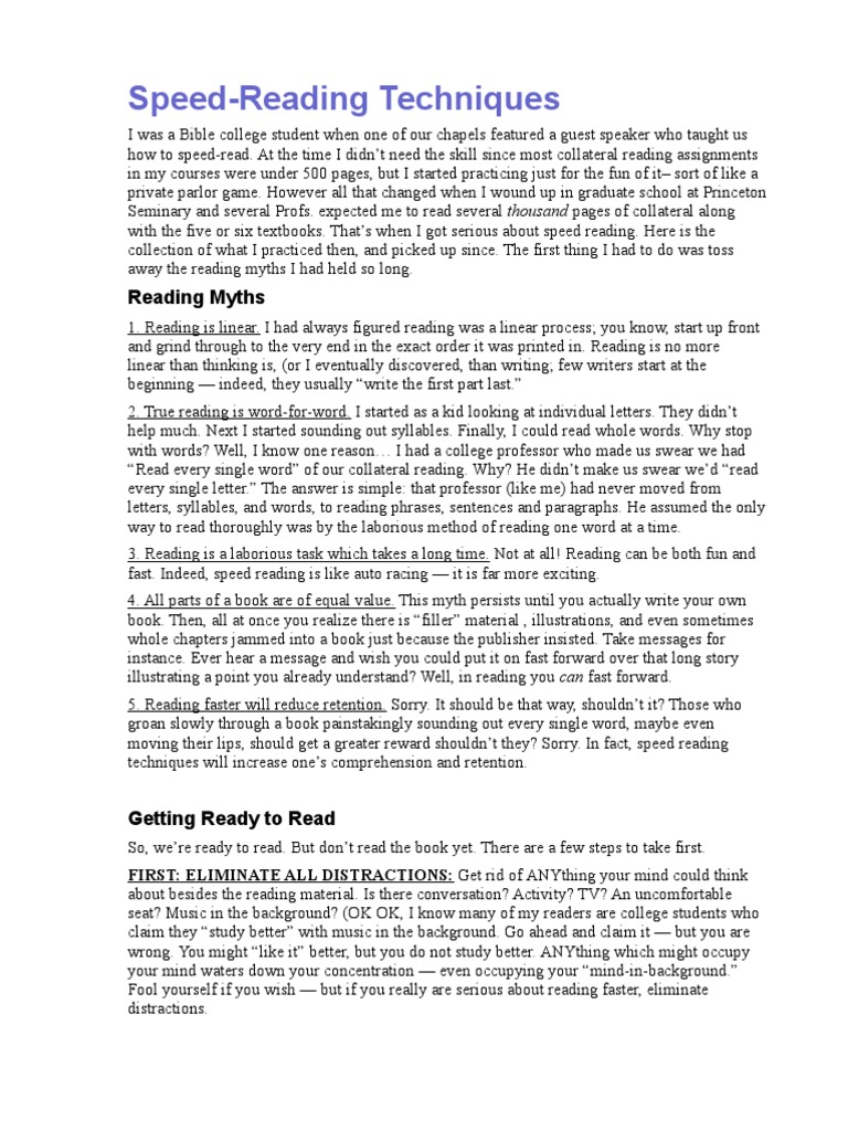 Speed Reading | PDF | Speed Reading