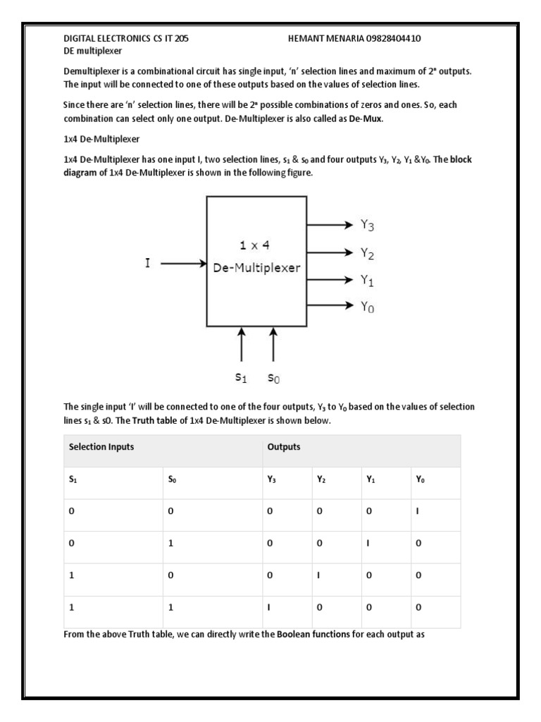 Diagram of 1x4 De-Multiplexer Is Shown in The Following Figure | PDF ...