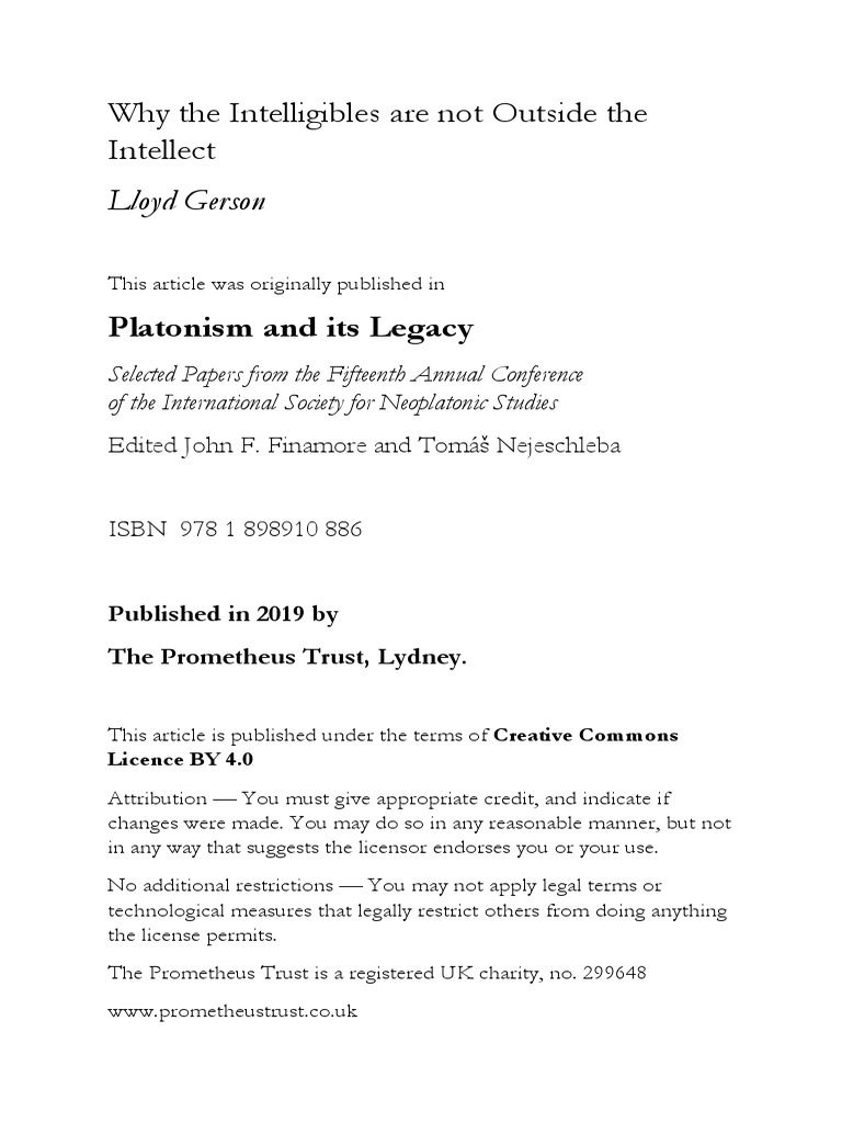 Plotinus' Argument that Intelligibles are Internal to Intellect | PDF | Nous | Platonism