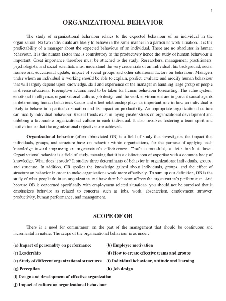 Understanding the Scope and Key Concepts of Organizational Behavior ...