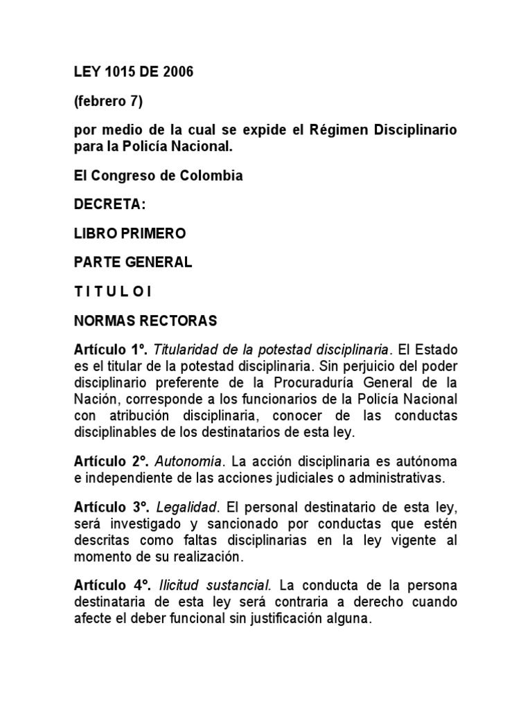 Ley 1015 de 2006 | PDF | Disciplinas | Policía