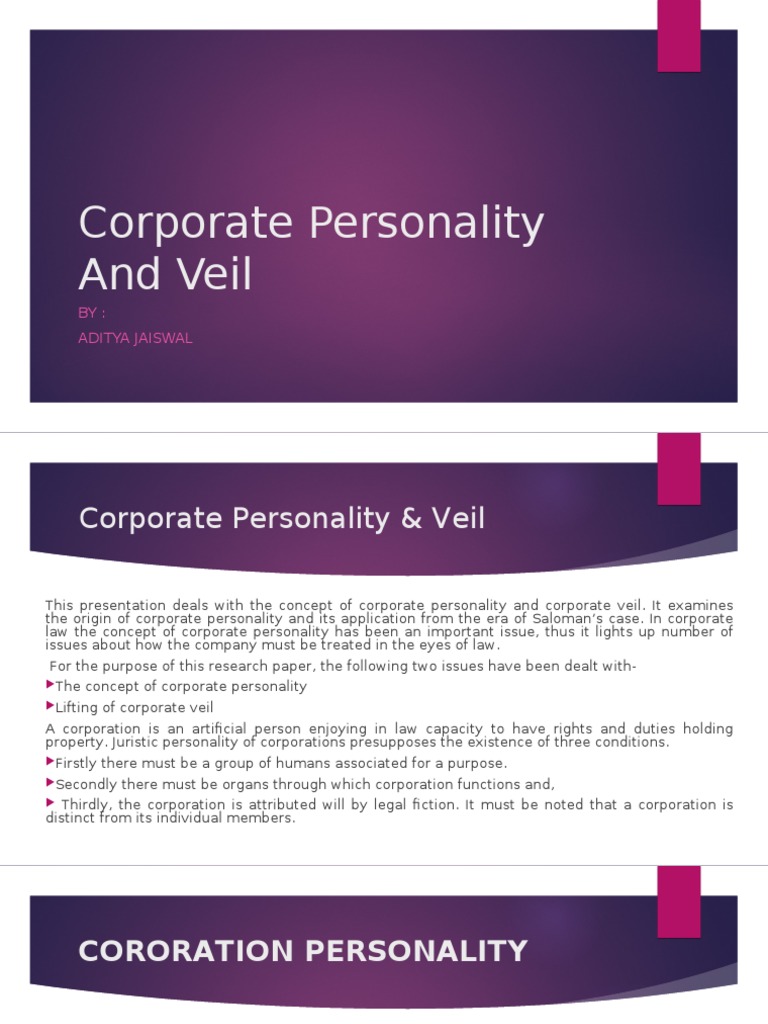 Corporate Personality and Veil | PDF | Piercing The Corporate Veil ...