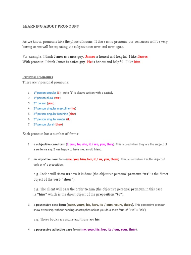 Lets Learn Pronouns | PDF | Pronoun | Grammatical Number