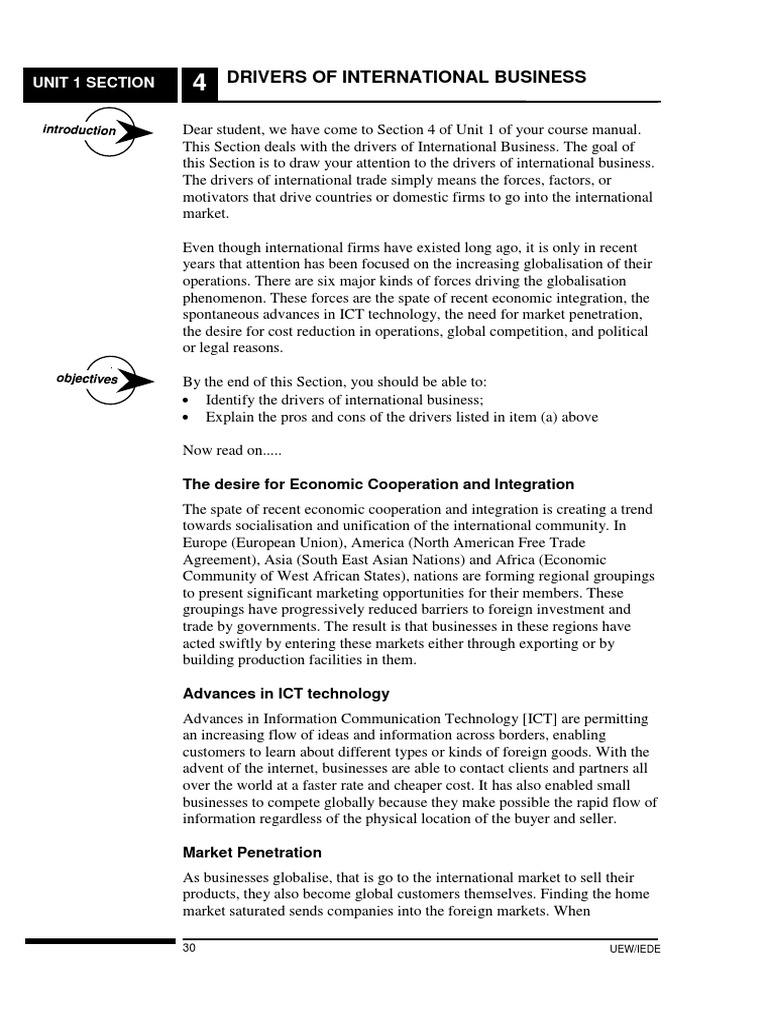 Drivers of International Business: Unit 1 Section | PDF | Economic ...