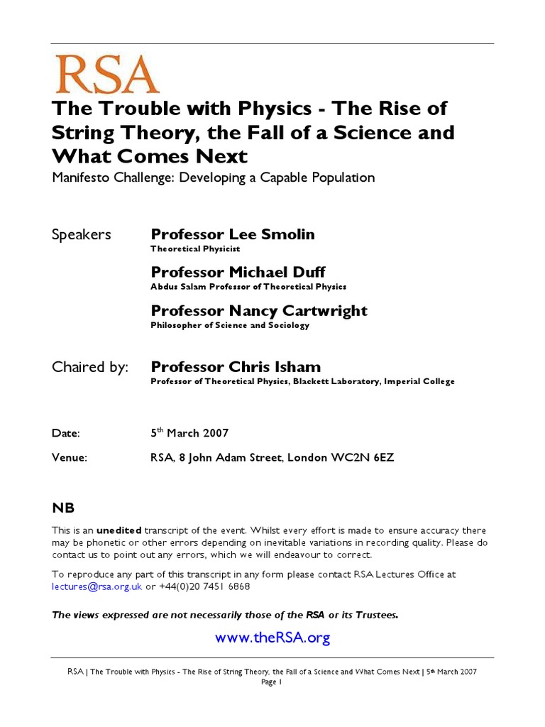 The Trouble With Physics Smolin PDF | PDF | String Theory | General ...