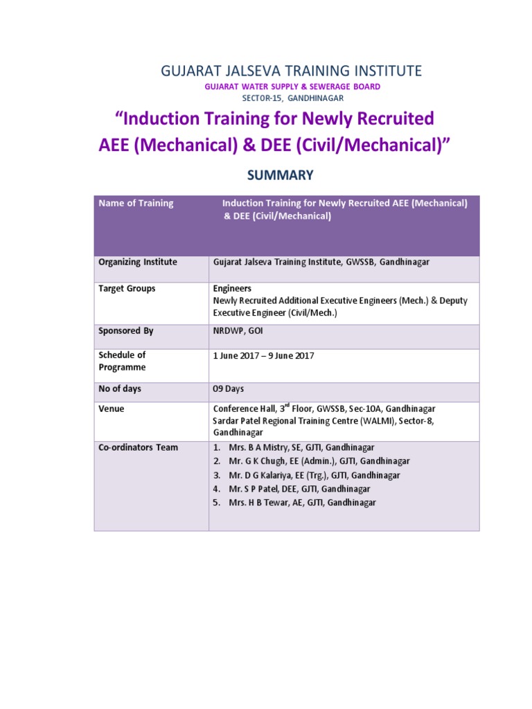 Induction Training For Newly Recruited AEE (Mechanical) & DEE (Civil ...