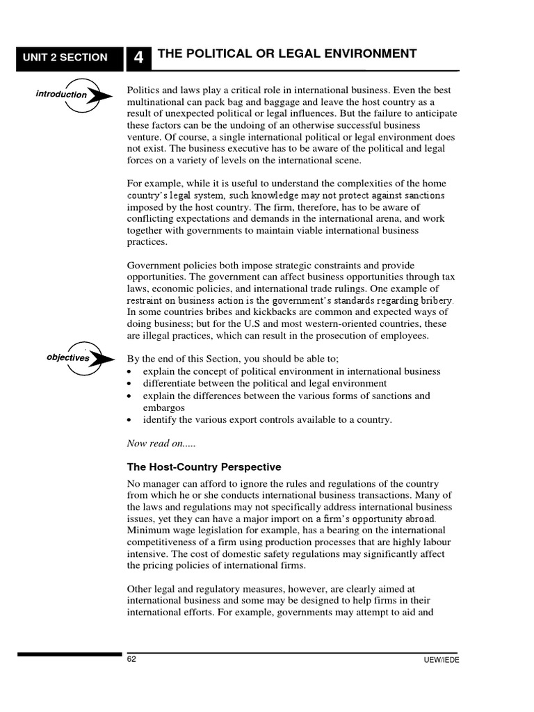 The Political or Legal Environment: Unit 2 Section | PDF | Nationalization | Bribery