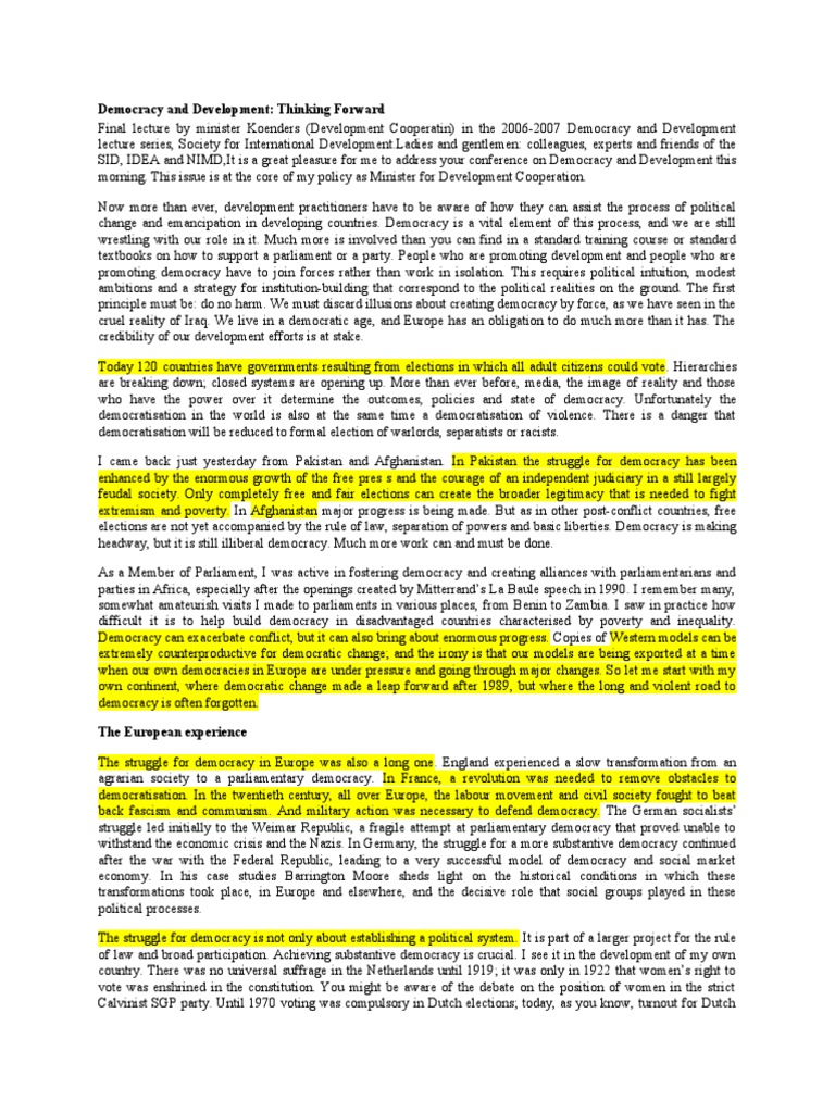 Democracy's Role in Development Strategies | PDF | Democratization ...