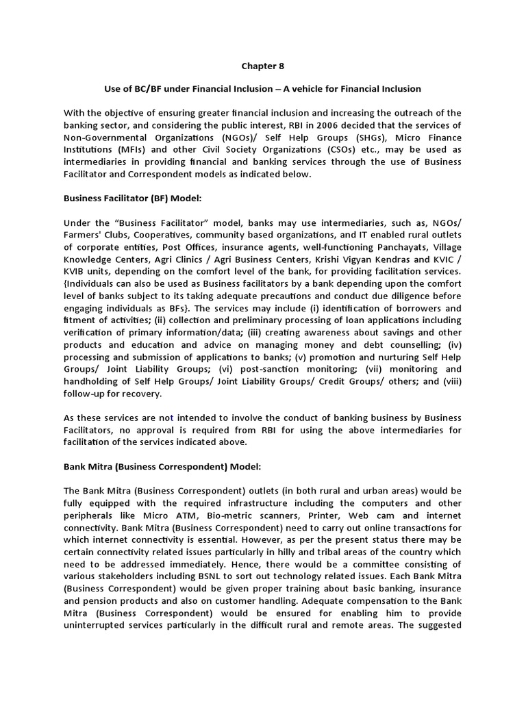 Chapter 08 - Use of BCBF Under Financial Inclusion | PDF | Financial ...