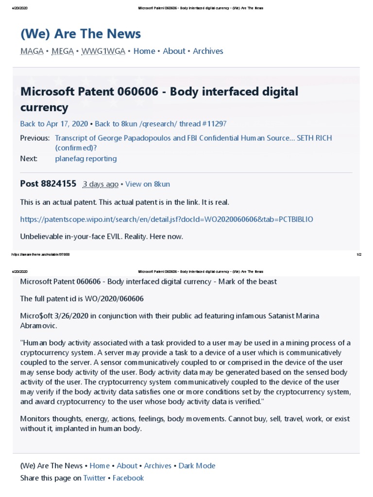 Microsoft Patent 060606 - Body Interfaced Digital Currency - (We) Are ...