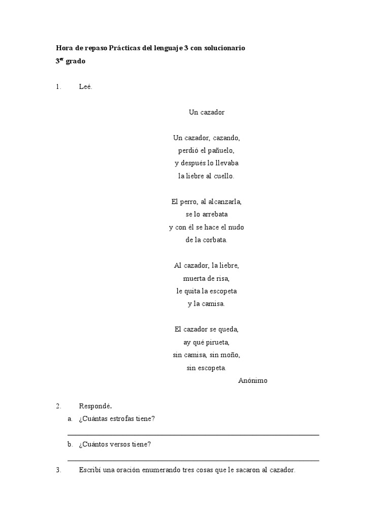 Repaso de Lenguaje 3: Poema y Ejercicios | PDF