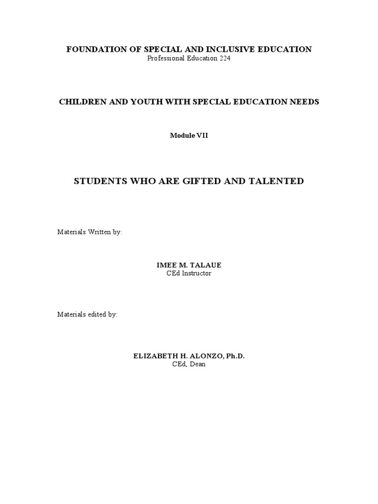 Module 7 Students Who Are Gifted and Talented | PDF | Intellectual ...