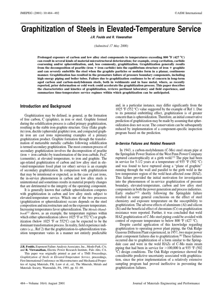 Graphitization of Steels in Elevated-Temperature Service: Introduction ...