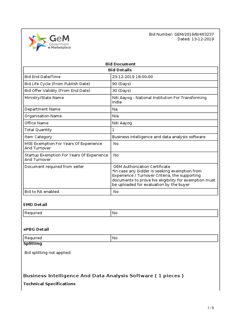 Business Intelligence Software Bid 2019 | PDF | Analytics ...