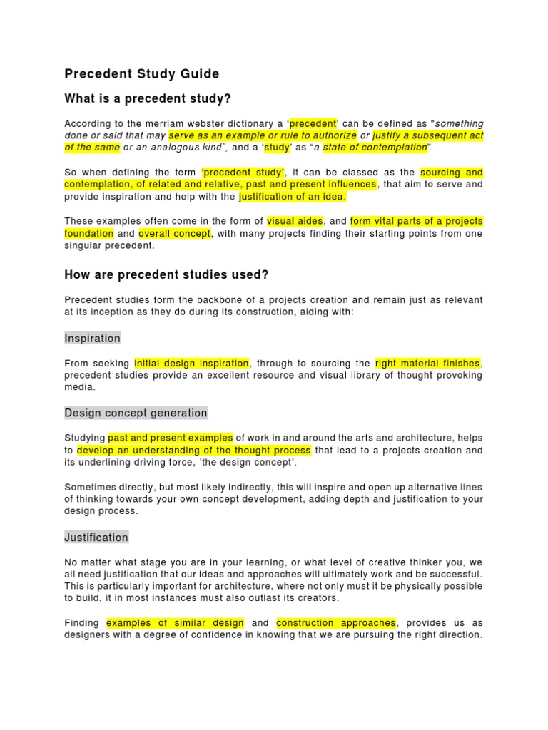 Precedent Study Guide | PDF | Precedent | Design