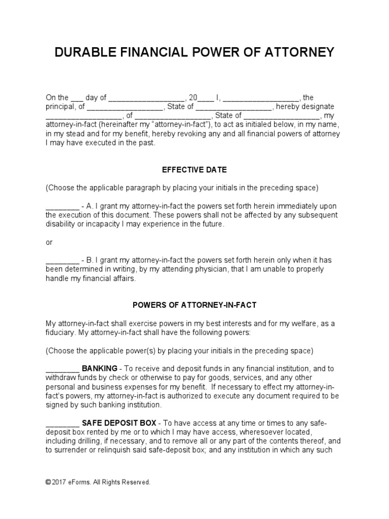 Durable Financial Power of Attorney Form | PDF | Power Of Attorney ...