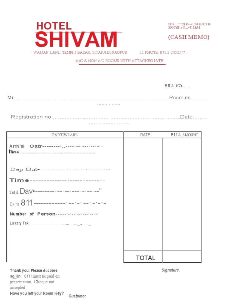 Hotel Shivam Bill Format | PDF