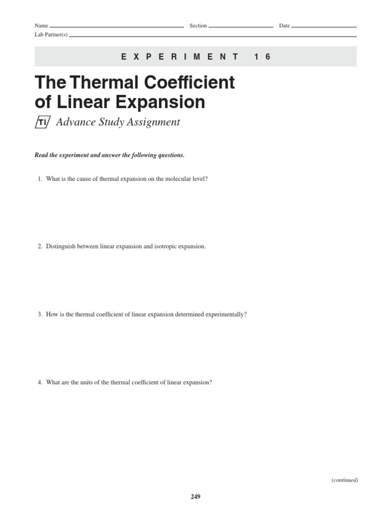 The Thermal Coefficient of Linear Expansion: Advance Study Assignment ...