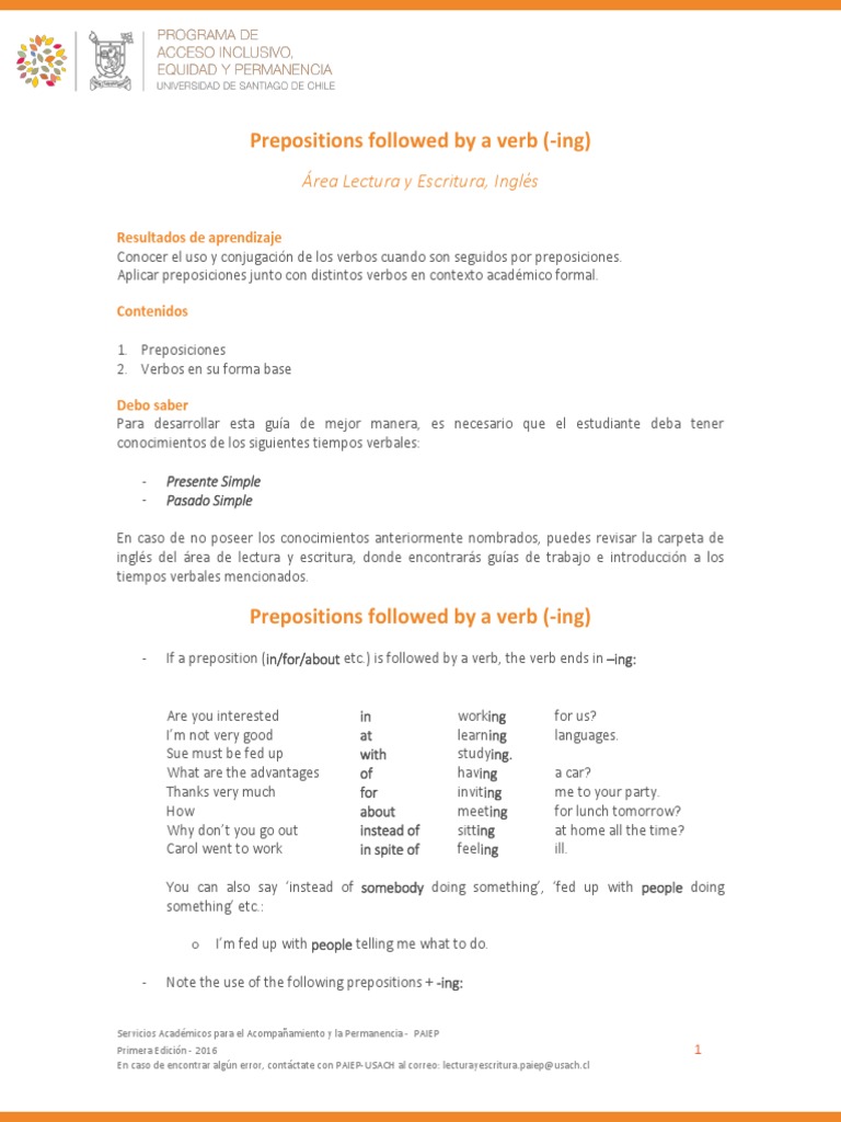 Prepositions Followed by Verbs | PDF | Linguistic Typology | Syntax