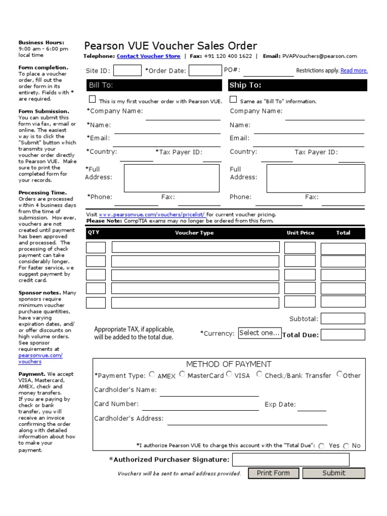 Pearson VUE Voucher Sales Order: Bill To | PDF | Payments | Visa Inc.