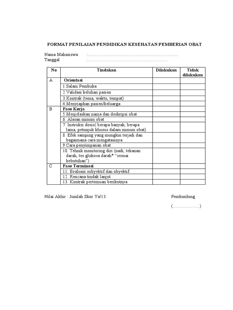 Format Penilaian Penkes Obat | PDF