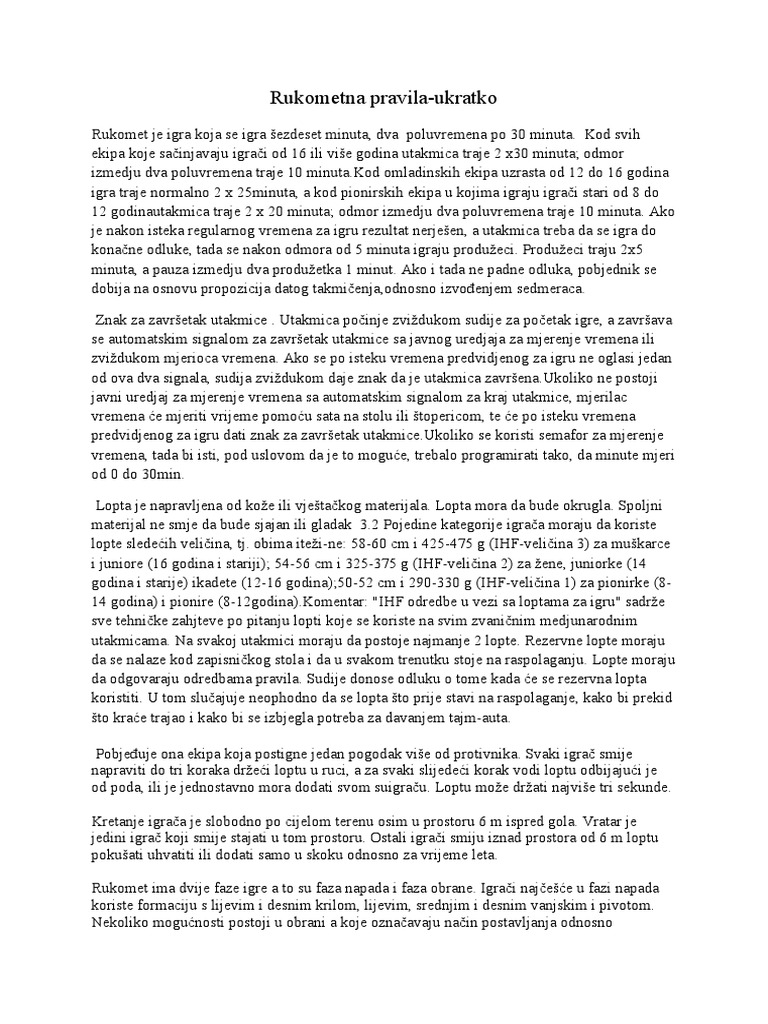 Rukometna Pravila-Ukratko | PDF