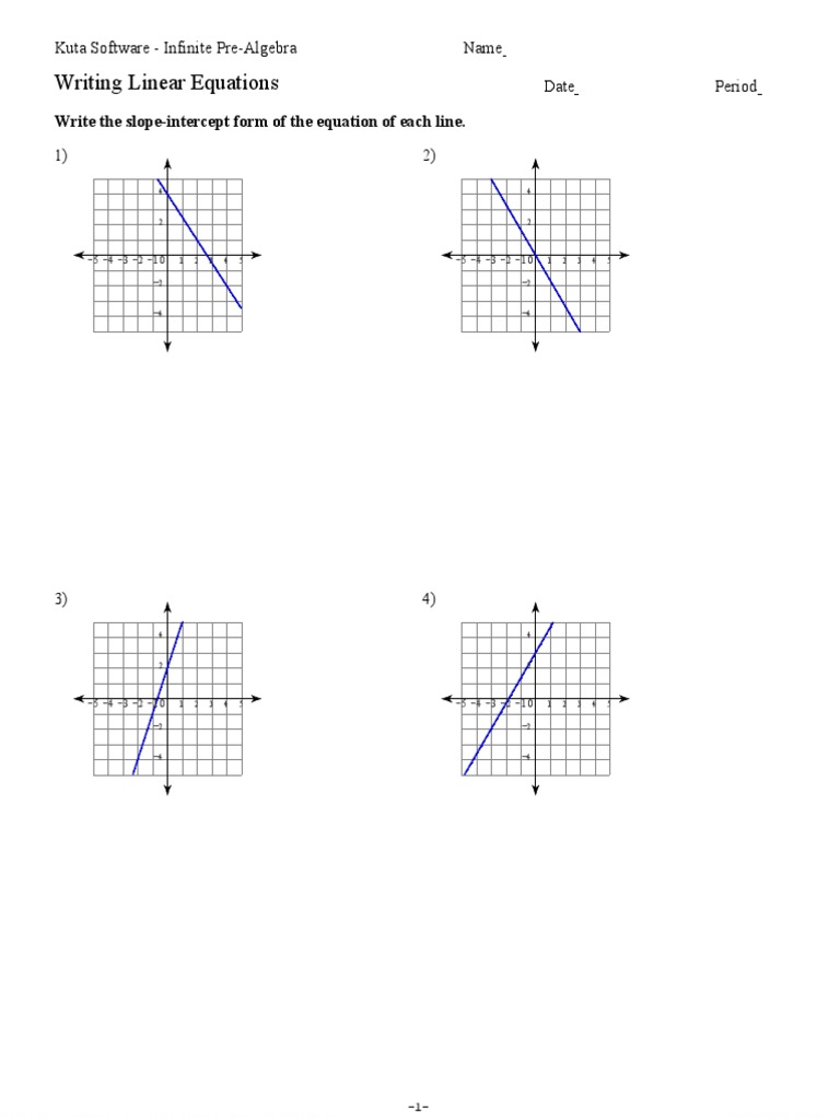 Writing Linear Equations: Write The Slope-Intercept Form of The ...