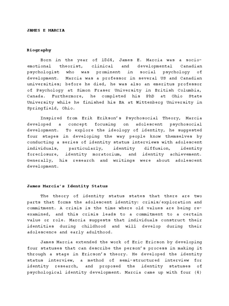 James Marcia's Identity Status Theory | PDF | Identity (Social Science ...