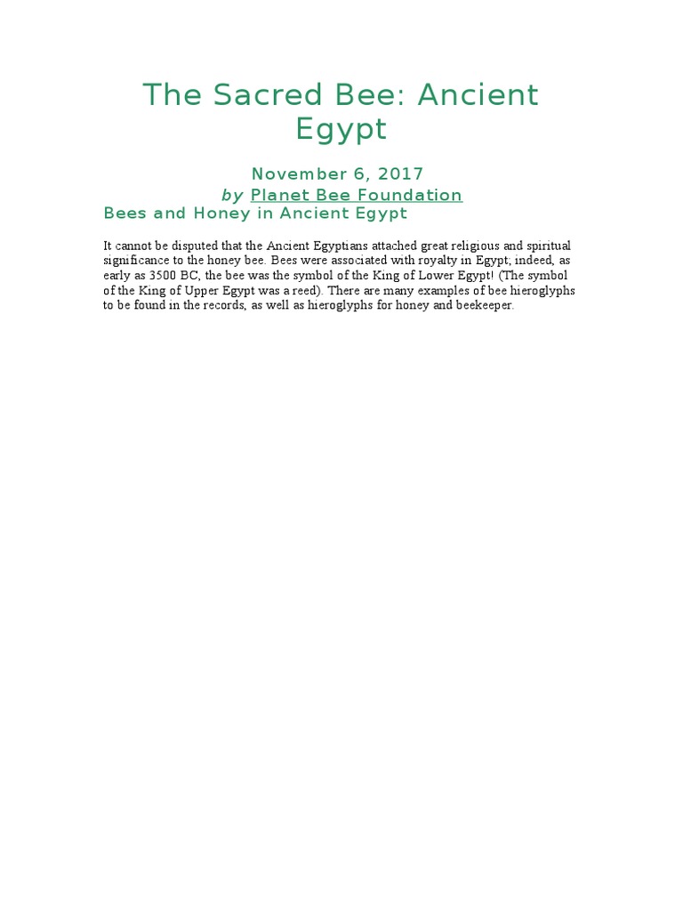 The Sacred Bee: Ancient Egypt: by Planet Bee Foundation | PDF | Ancient ...