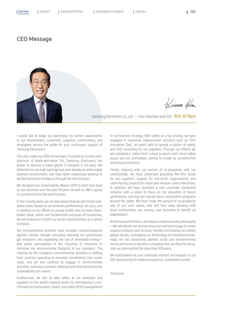 Samsung's Sustainable Future | PDF | Corporate Social Responsibility ...