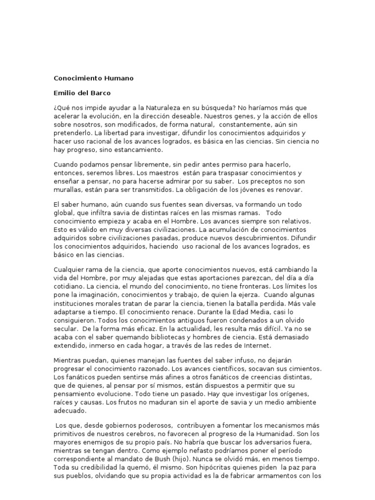 Conocimiento Humano | PDF | Conocimiento | Homo Sapiens