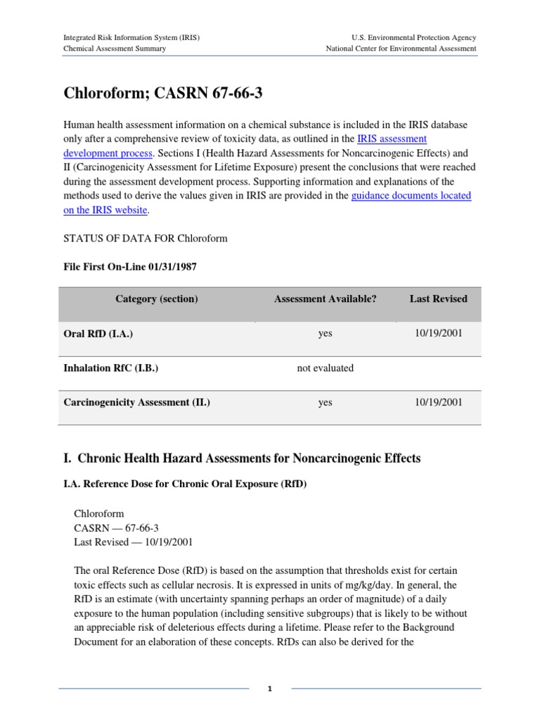 EPA's IRIS Database Provides Information on Chloroform | PDF | Medical ...